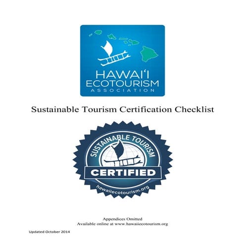 Sustainable Tourism Certification Checklist v10.2014