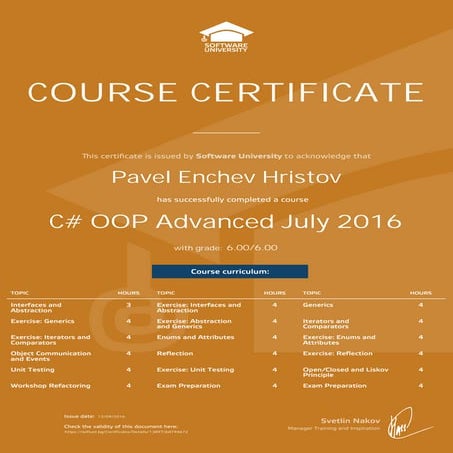 Csharp Oop Advanced July 2016 Certificate Pdf
