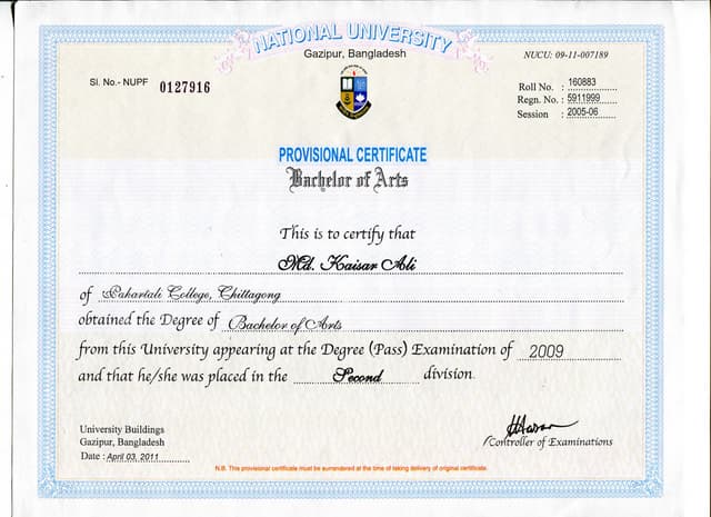 BBA CERTIFICATE | PDF