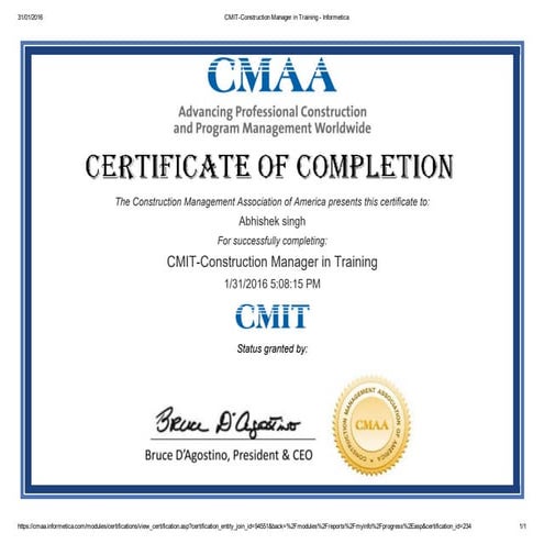 CMIT Certificate | PDF