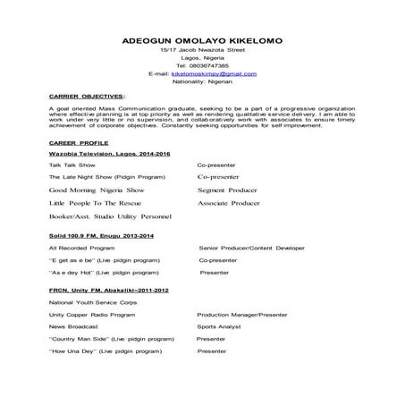 ADEOGUN OMOLAYO KIKELOMO CV | PDF