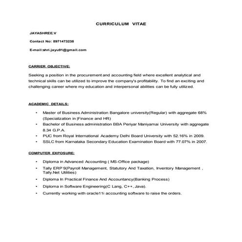 Jayashree V_CV | PDF