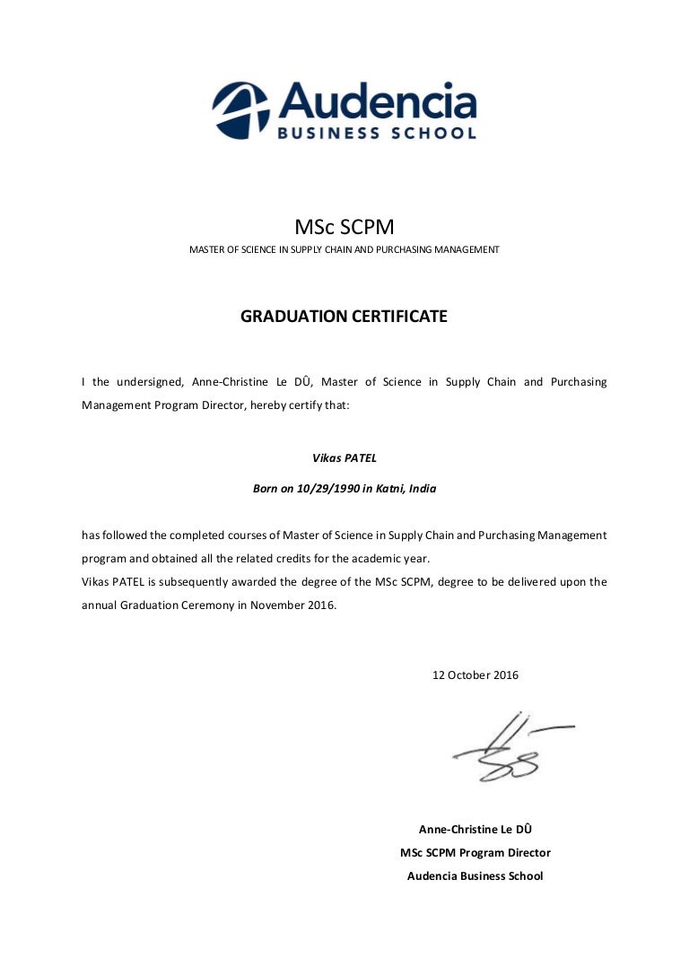 Graduation certificate English (MSCPM) PATEL Vikas Graduation certificate English (MSCPM) PATEL Vikas