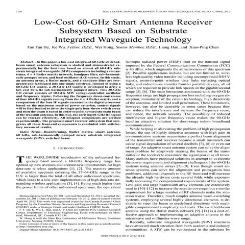 Low Cost 60 GHz Smart Antenna Receiver Sub-System Based on Substrate ...