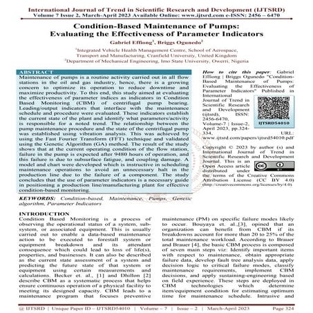 Condition Based Maintenance of Pumps Evaluating the Effectiveness of Parameter Indicators | PDF