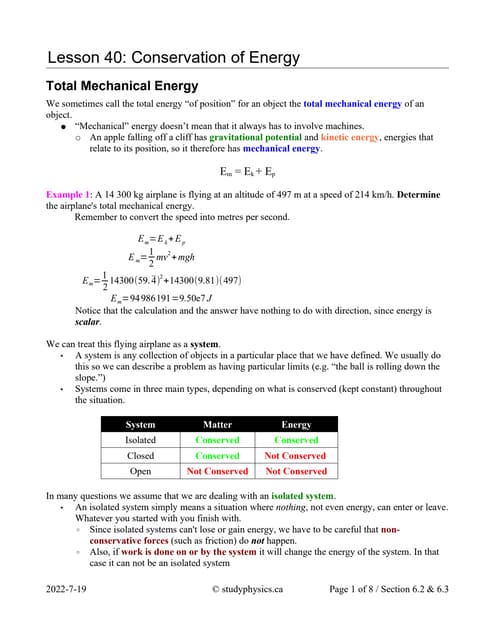 032616 week3 conservation of mechanical energy | PPT