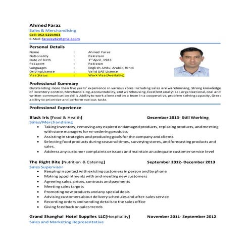 Ahmed Faraz CV | DOCX
