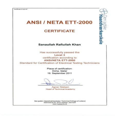 NETA Certificate | PDF