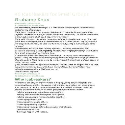 40 icebreakers for small groups | DOC