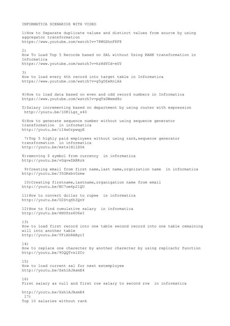 Informatica video tutorials for all transformation | PDF