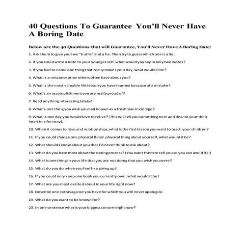 40 questions to guarantee you’ll never have a boring date | PDF