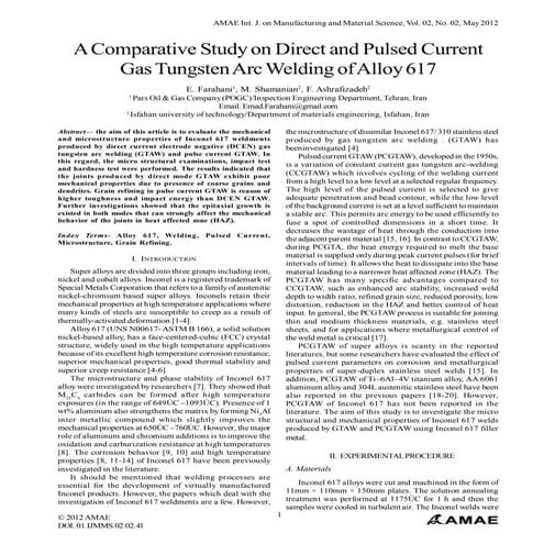 A Comparative Study on Direct and Pulsed Current Gas Tungsten Arc Welding of Alloy 617 | PDF