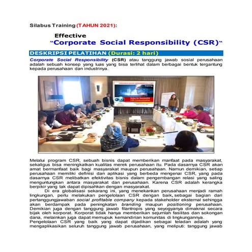 2021 Silabus Training Effective Corporate Social Responsibility Csr