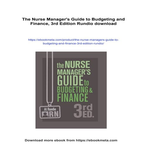 The Nurse Manager's Guide to Budgeting and Finance, 3rd Edition Rundio ...