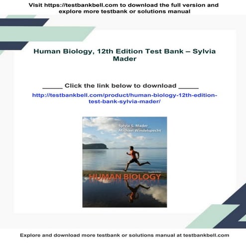 Human Biology, 12th Edition Test Bank – Sylvia Mader | PDF
