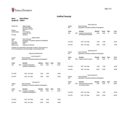 Capella Transcript(Unofficial) | PDF
