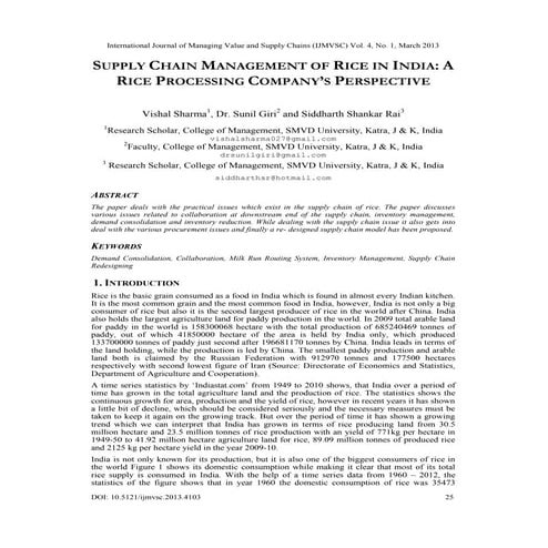 Supply Chain Management Of Rice In India A Rice Processing Company S