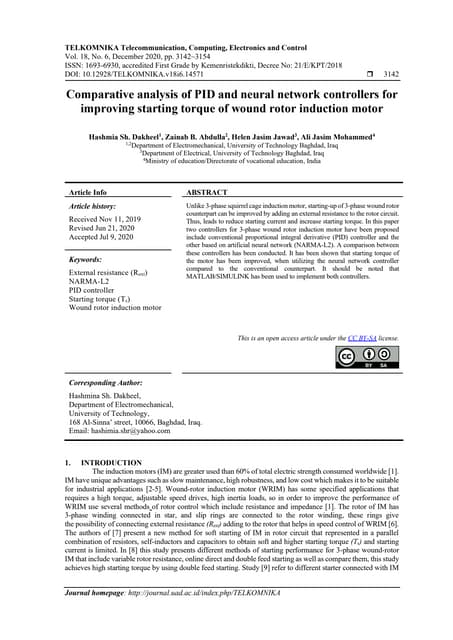 Comparative Analysis Of Pid And Neural Network Controllers For