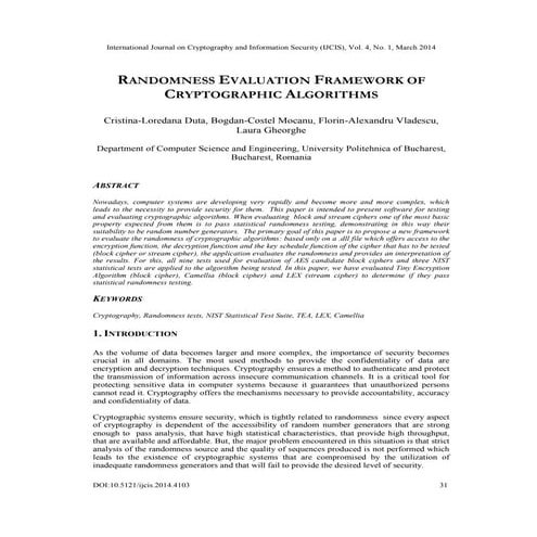 RANDOMNESS EVALUATION FRAMEWORK OF CRYPTOGRAPHIC ALGORITHMS | PDF
