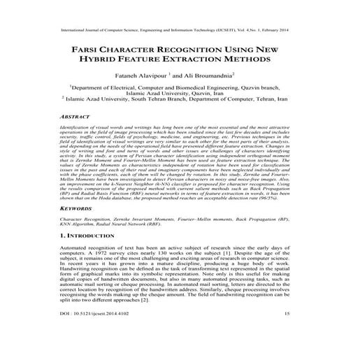 FARSI CHARACTER RECOGNITION USING NEW HYBRID FEATURE EXTRACTION METHODS | PDF