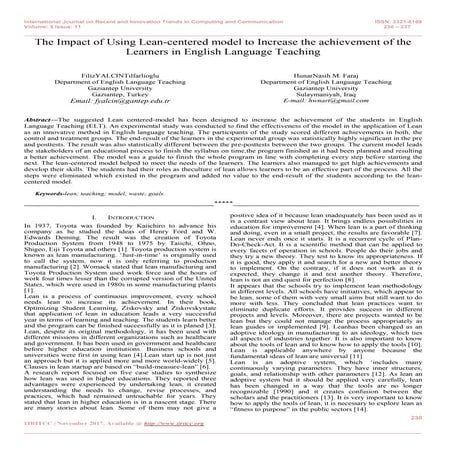 The Impact of Using Lean-centered Model to Increase the Achievement of ...