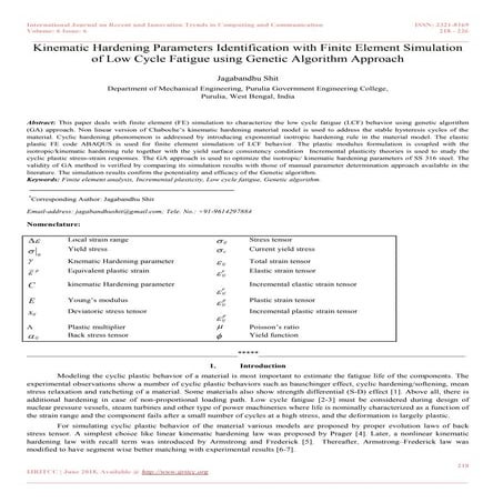 Kinematic Hardening Parameters Identification With Finite Element Simulation Of Low Cycle