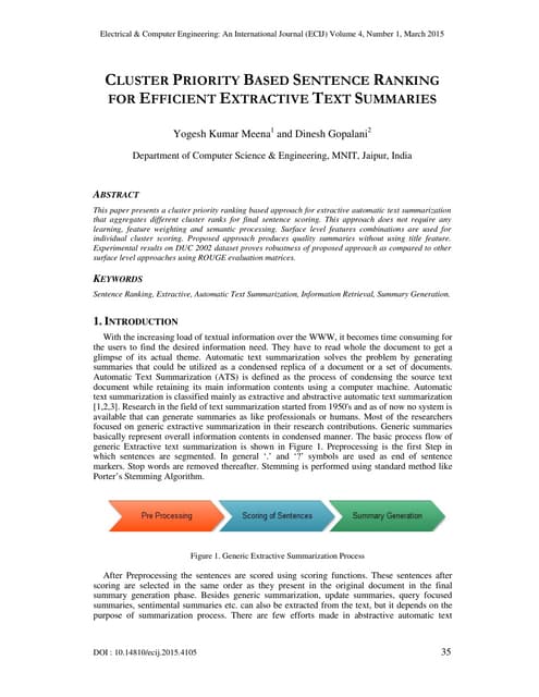 Cluster Priority Based Sentence Ranking For Efficient Extractive Text