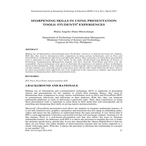 SHARPENING SKILLS IN USING PRESENTATION TOOLS: STUDENTS’ EXPERIENCES | PDF