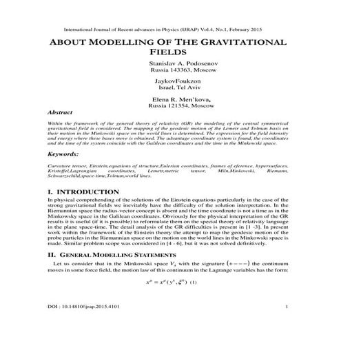 About Modelling of the Gravitational Fields | PDF