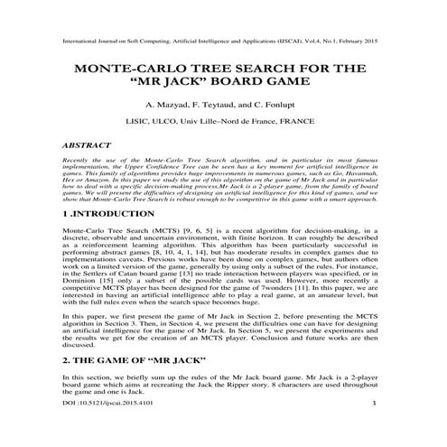 MONTE-CARLO TREE SEARCH FOR THE “MR JACK” BOARD GAME | PDF