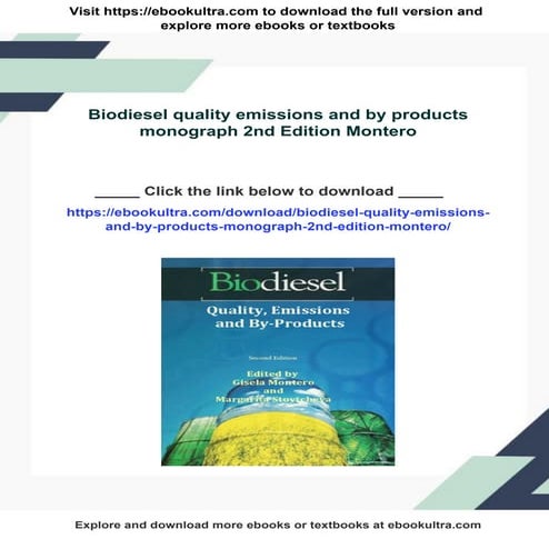 Biodiesel quality emissions and by products monograph 2nd Edition Montero | PDF