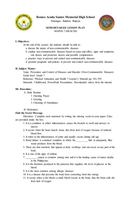 Lesson Exemplar Mapeh 7 Health | DOCX