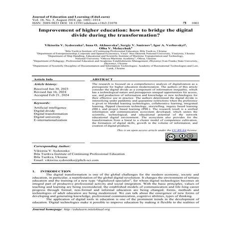 Improvement of higher education: how to bridge the digital divide ...