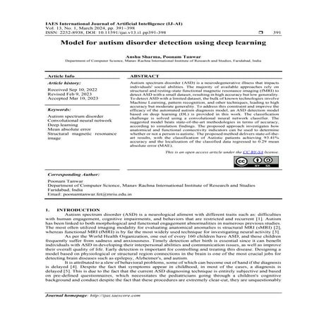 Model For Autism Disorder Detection Using Deep Learning Pdf Brain And Nervous System