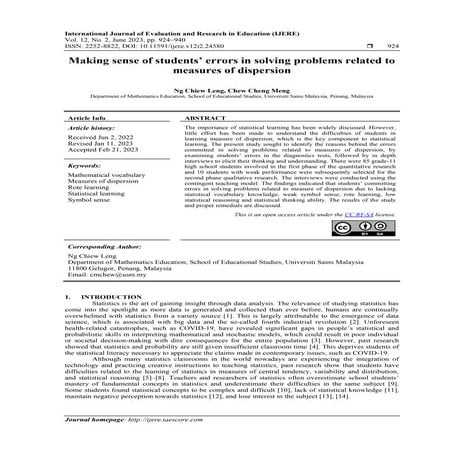 Making sense of students’ errors in solving problems related to measures of dispersion | PDF