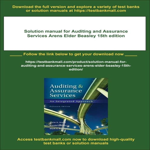 Solution manual for Auditing and Assurance Services Arens Elder Beasley 15th edition | PDF