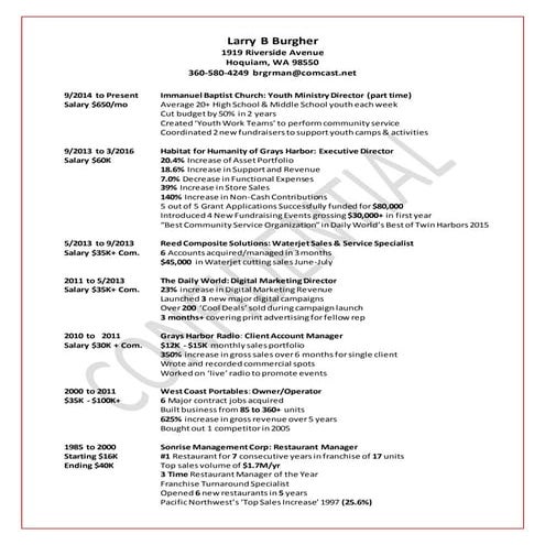 Larry Burgher Resume 8-2016 | PDF