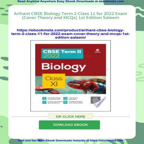Arihant CBSE Biology Term 2 Class 11 for 2022 Exam (Cover Theory and MCQs) 1st Edition Saleem | PDF