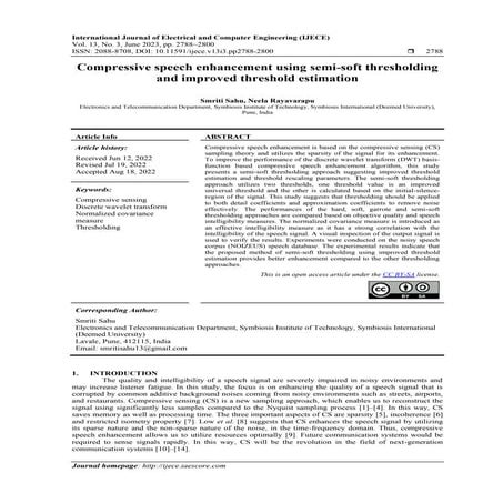 Compressive Speech Enhancement Using Semi Soft Thresholding And Improved Threshold Estimation Pdf