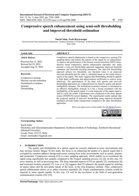 Compressive Speech Enhancement Using Semi Soft Thresholding And Improved Threshold Estimation Pdf