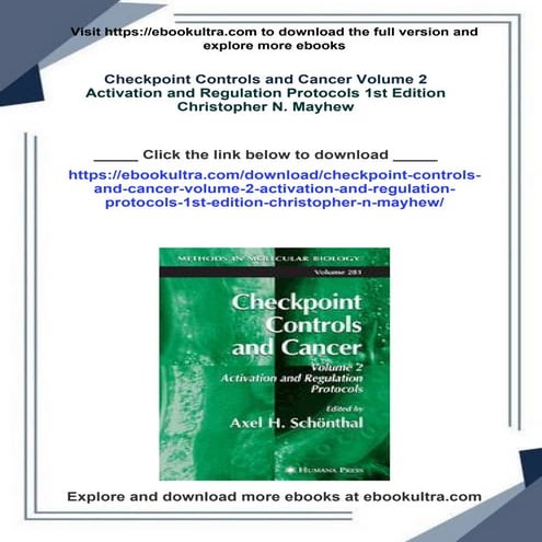 Checkpoint Controls and Cancer Volume 2 Activation and Regulation Protocols 1st Edition ...
