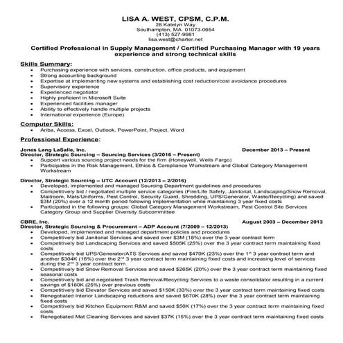 West CPSM, C.P.M. Lisa Resume 6.28.2016