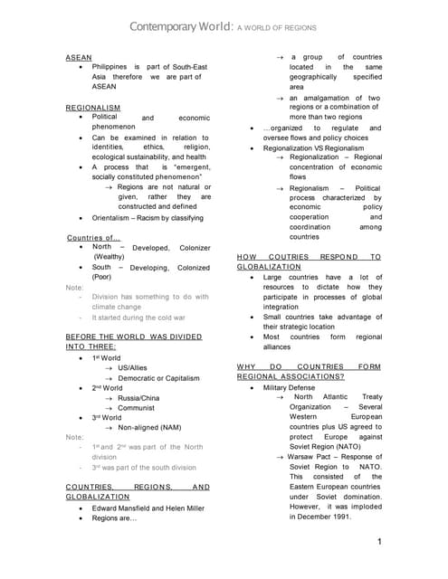 A World of Regions - The Contemporary World | PPTX | Political Issues ...