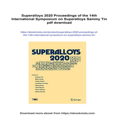 Superalloys 2020 Proceedings of the 14th International Symposium on ...