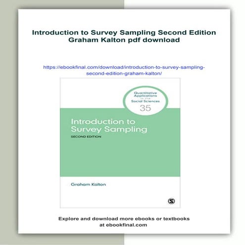 Introduction to Survey Sampling Second Edition Graham Kalton | PDF