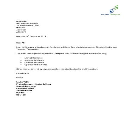 Scottish Enterprise Training Confirmation Letter | PDF | Business Expos ...