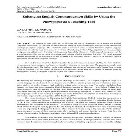 Enhancing English Communication Skills by Using the Newspaper as a ...