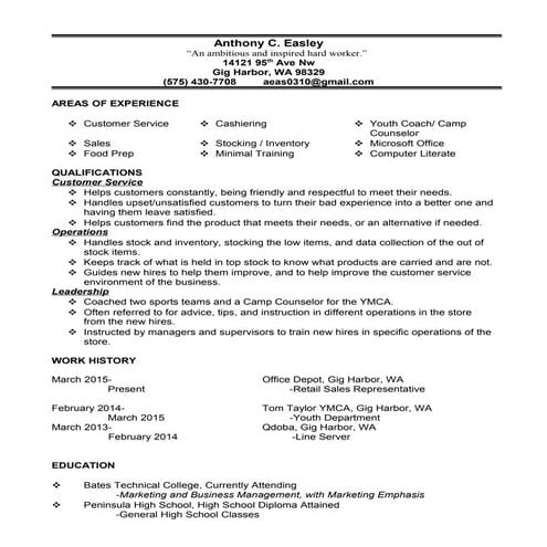 ANTHONY RESUME | DOC | Business | Business and Finance