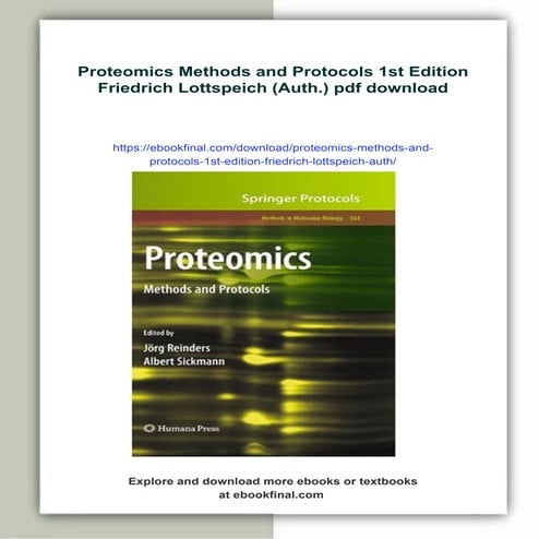 Proteomics Methods and Protocols 1st Edition Friedrich Lottspeich (Auth.) | PDF