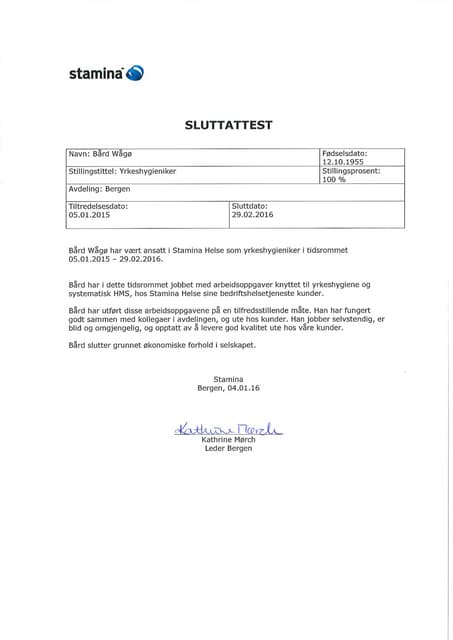 Jørgen S Lien - arbeidsattest | PDF